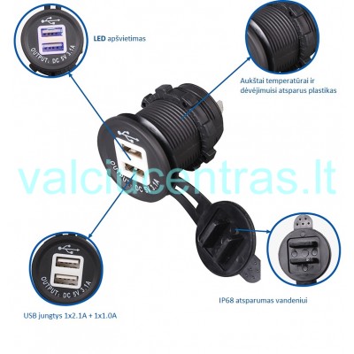 12/24V hermetiški jungikliai valčiai, kateriui, laivui su USB jungtimis ...